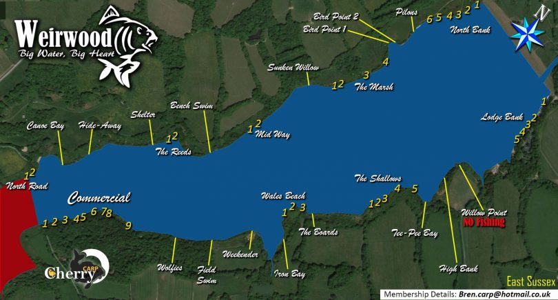 Weirwood Swim Map | Weir Wood Carp & Coarse Fishery